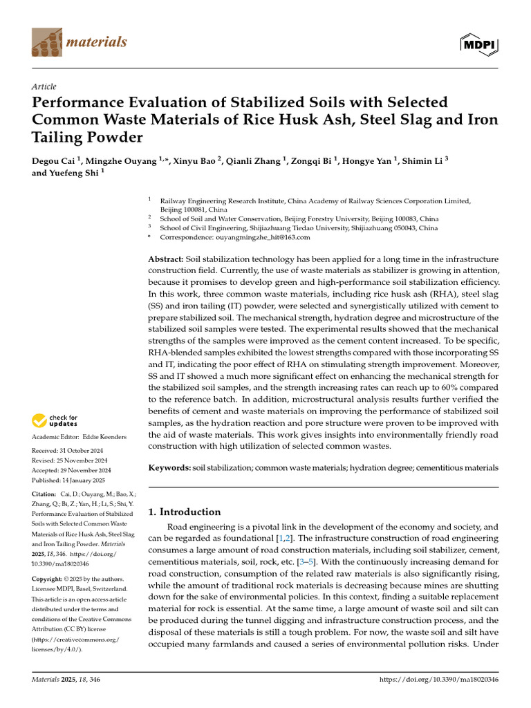 Performance Evaluation of Stabilized Soils With Selected Common Waste ...