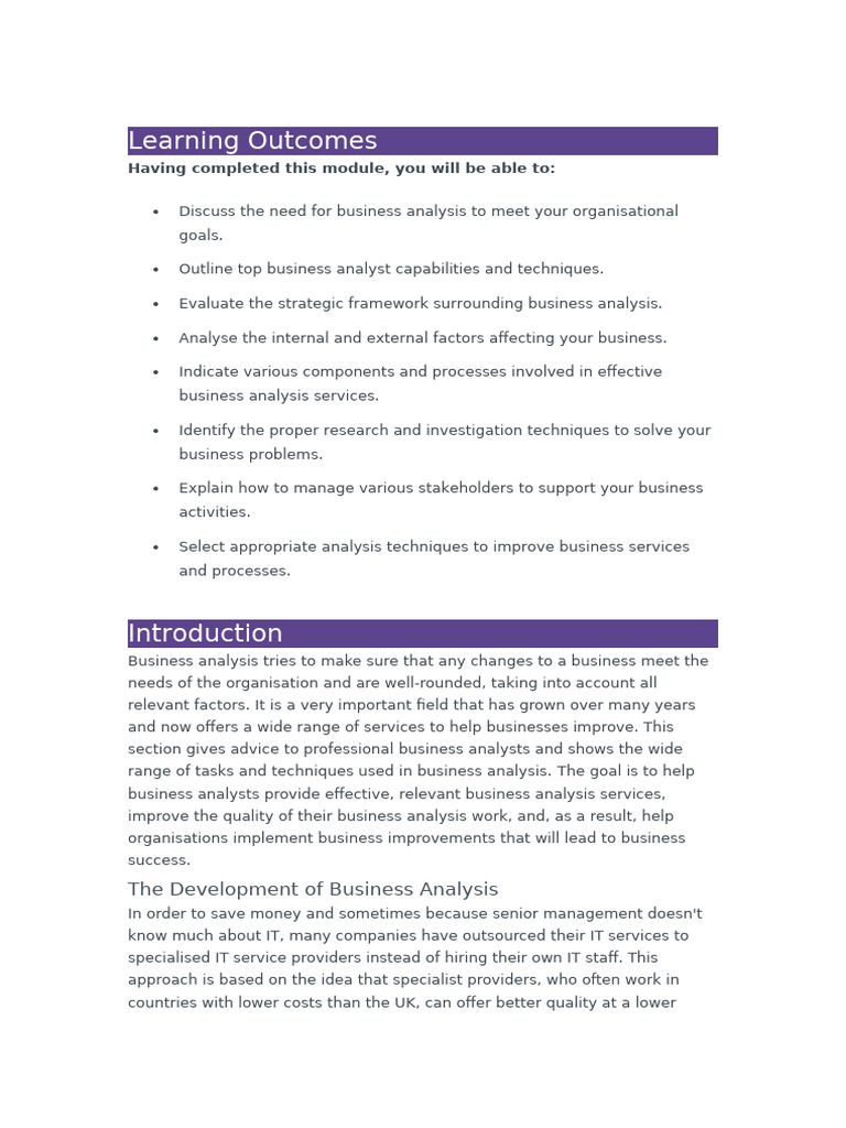 Introduction to Business Analysis | PDF | Business Analysis | Business
