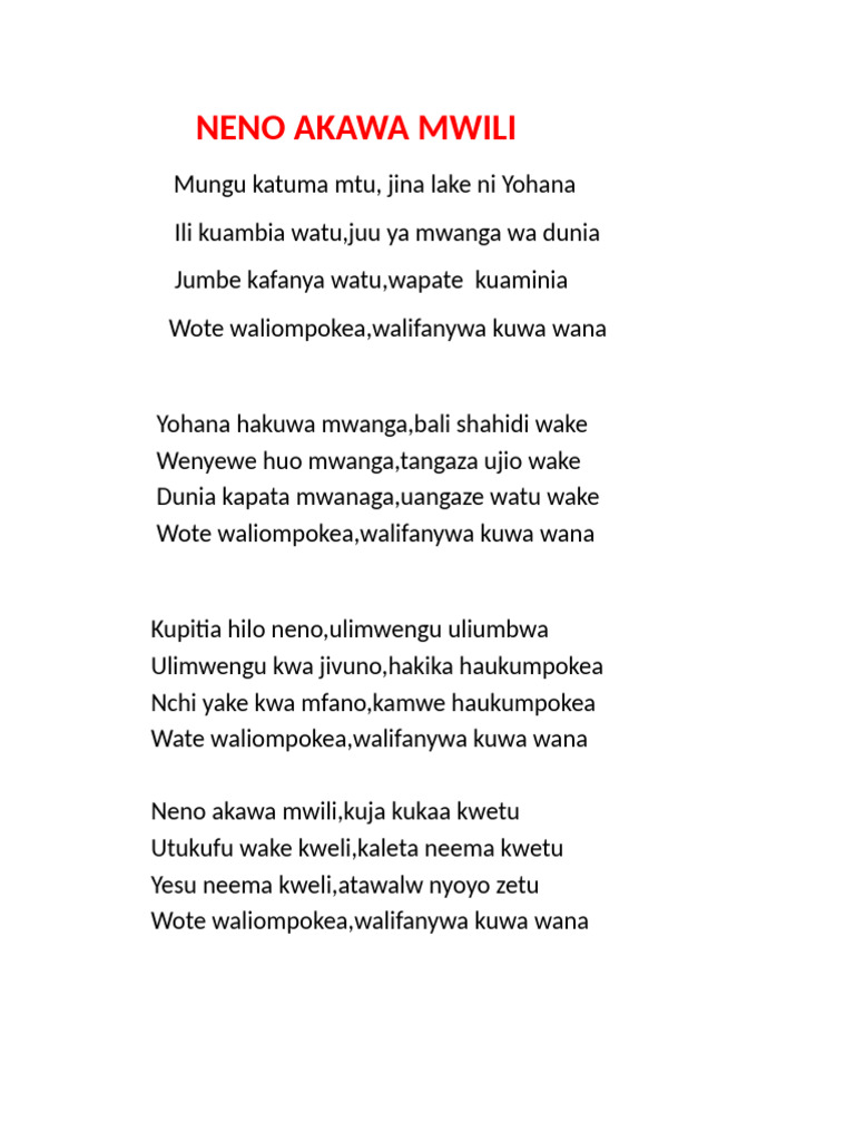 Neno Akawa Mwili | PDF