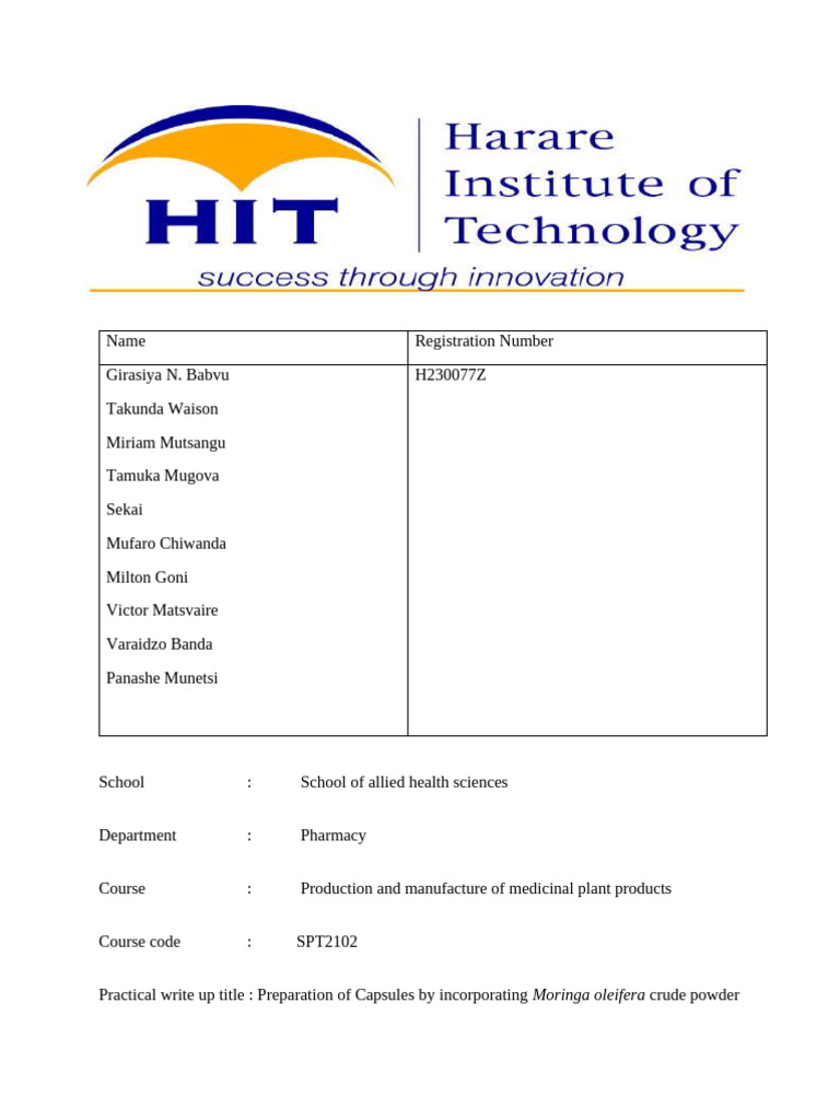 Practical Write Up Capsules | PDF | Pharmaceutical Formulation | Pharmacy
