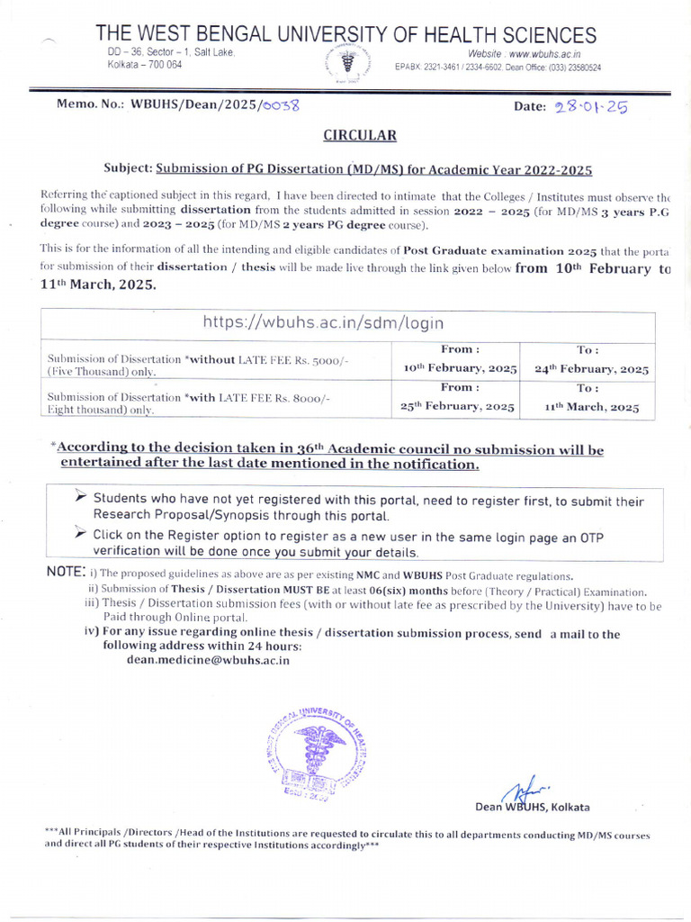 Submission of PG Dissertation MDMS For Academic Year 2022 2025 | PDF