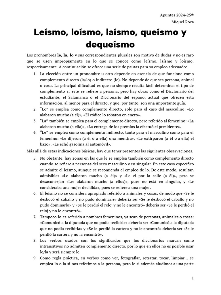 Leísmo, loísmo, laísmo, queísmo y dequeísmo | PDF | Verbo | Lingüística