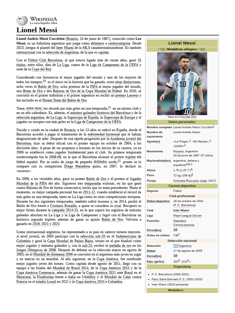 Lionel Messi: Trayectoria y Logros | PDF | Lionel Messi | FC Barcelona