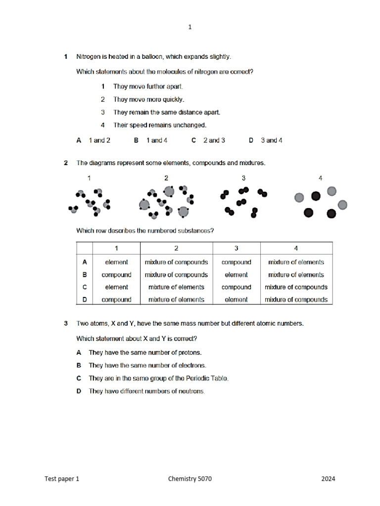 Chemistry Olevel Test Paper For Practice | PDF