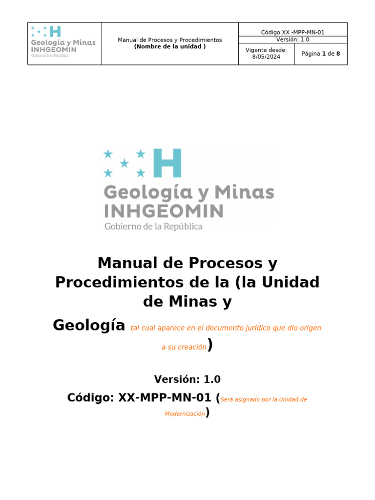 V 1.0- Formato Manual de Procesos y Procedimientos | PDF | Minería ...