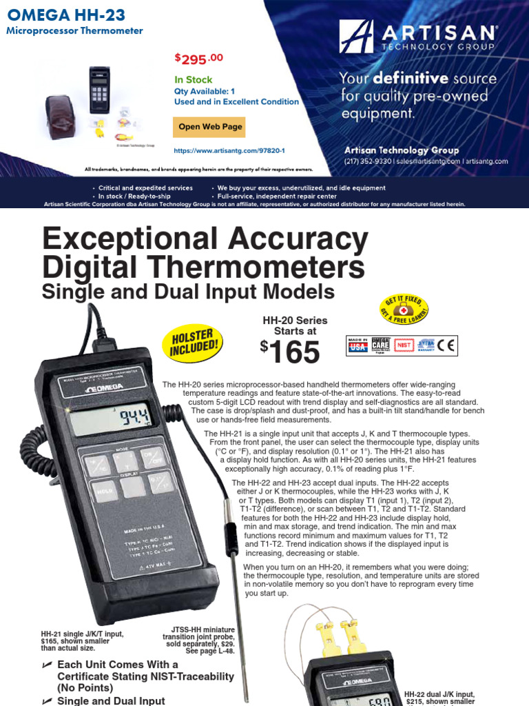 Omega HH-20 Series Thermometers Overview | PDF | Flow Measurement ...