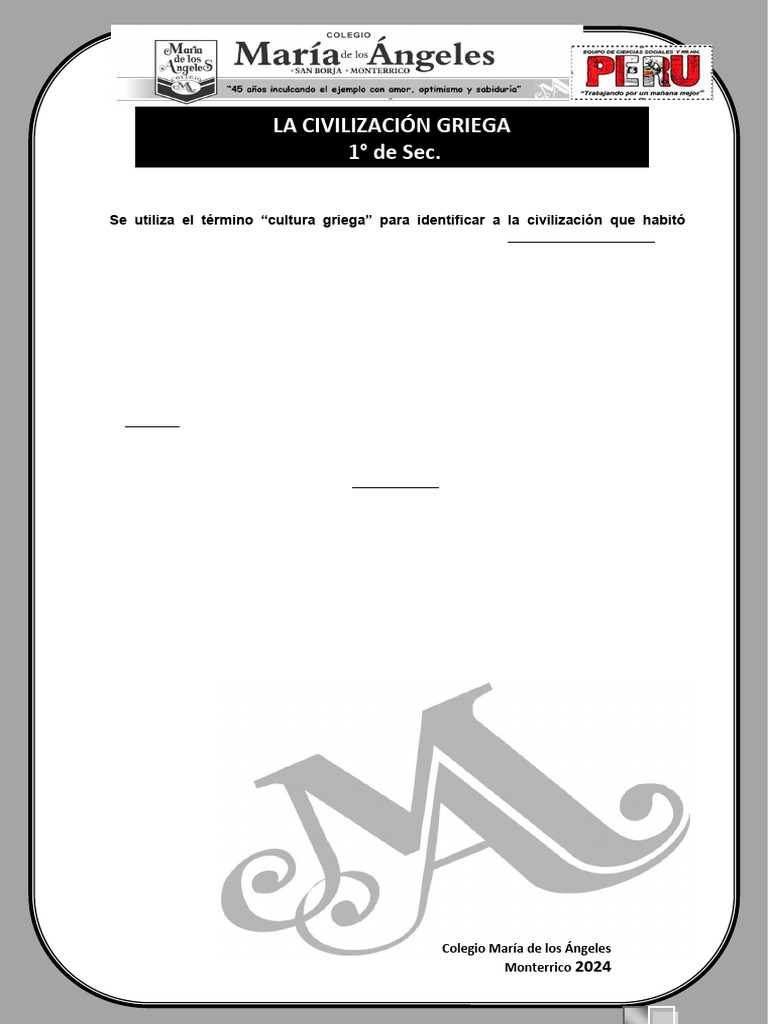 Ficha de clase 1RO HISTORIA sem 2 - II Bim | PDF | Antigua Grecia | Grecia