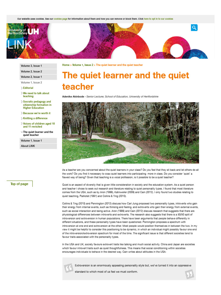 The Quiet Learner and The Quiet Teacher LINK | PDF | Extraversion And ...