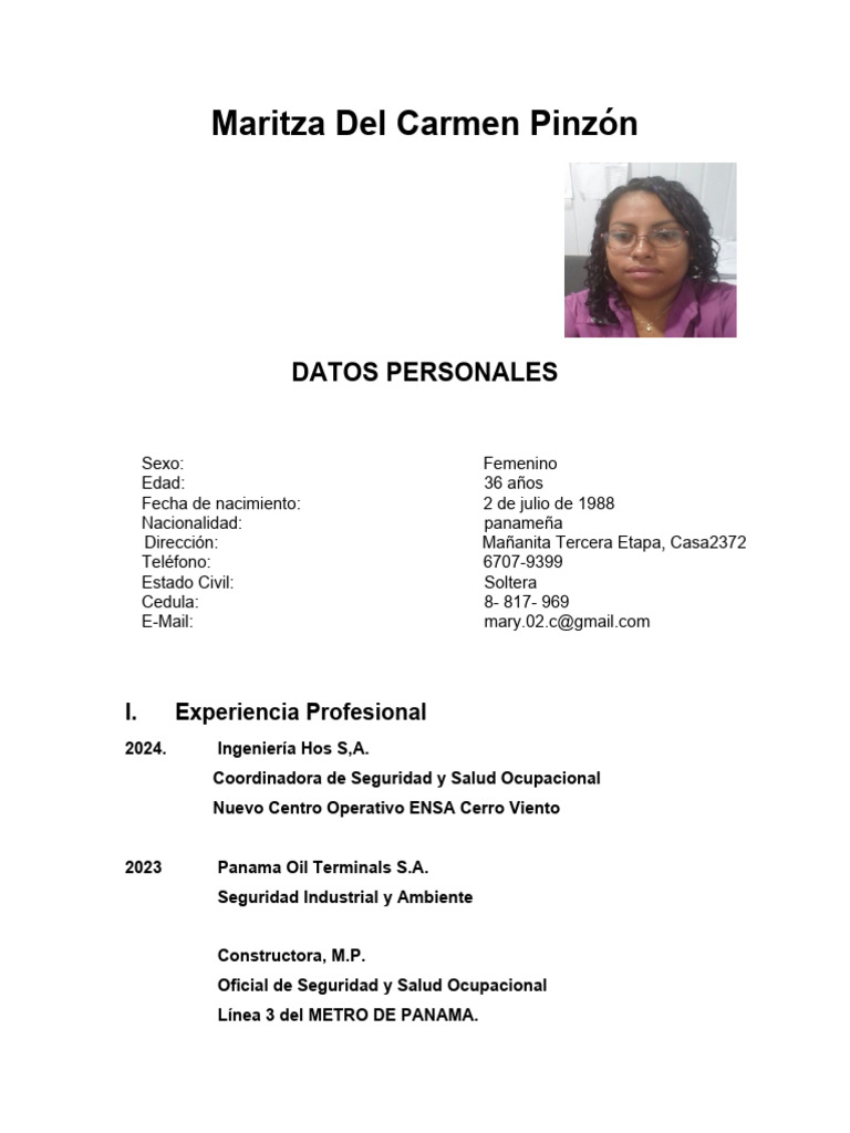 HV de Maritza | PDF | Enfermería | Panamá