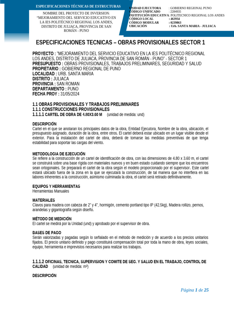 Eett - Obras Provisionales - Sector 1 | PDF | Presupuesto | Demolición