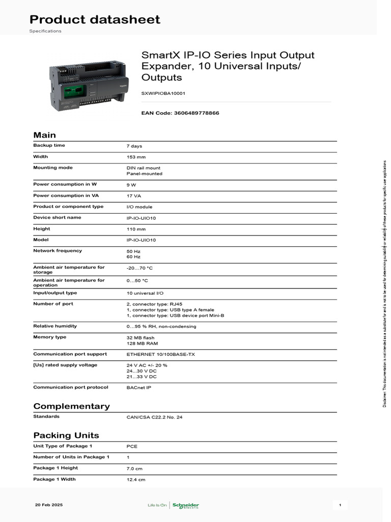 Schneider Electric SpaceLogic IPIO Expansion Module SXWIPIOBA10001 | PDF | Usb | Plastic