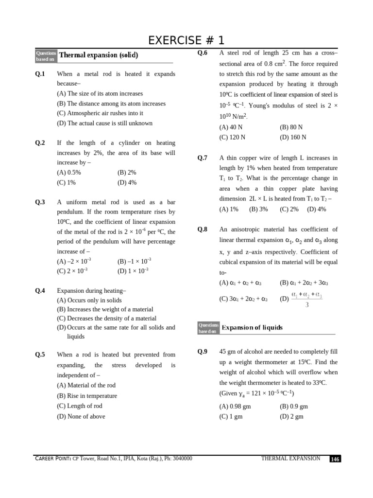 2.thermal Expansion - Exercise | PDF | Thermal Expansion | Density