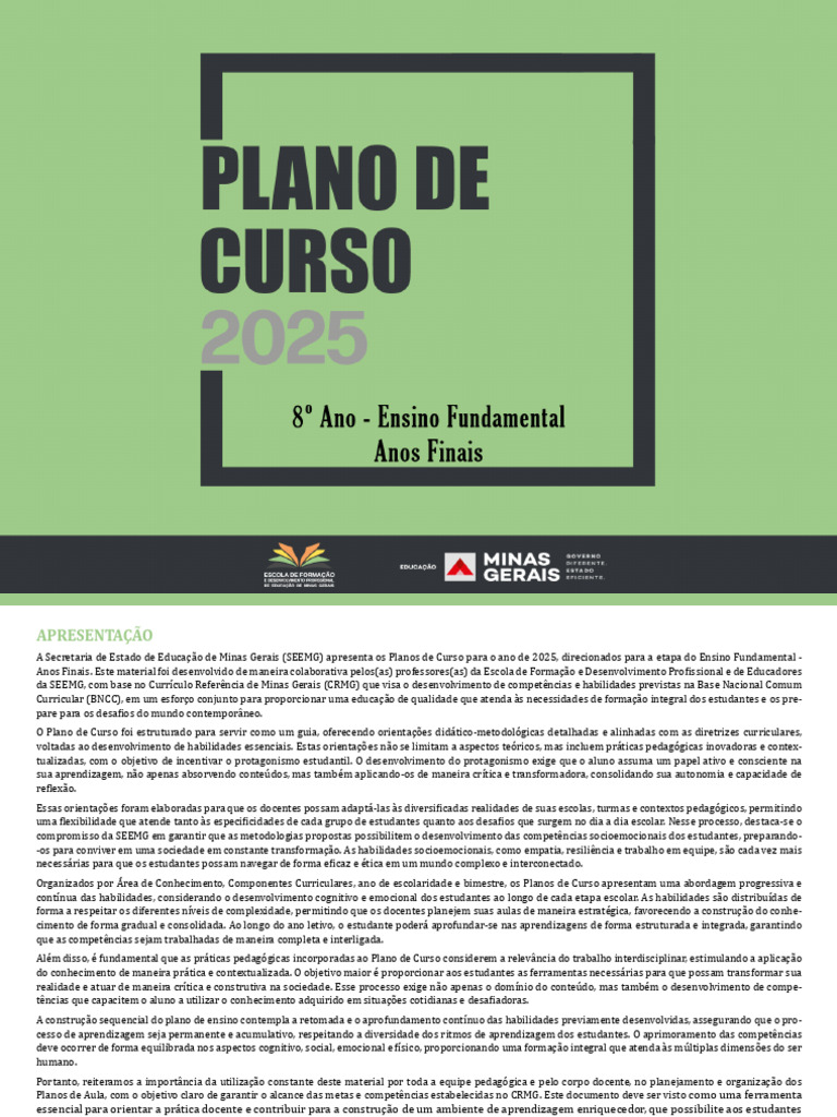 Planos de Curso 2025 - Ensino Fundamental MG | PDF | Pedagogia ...