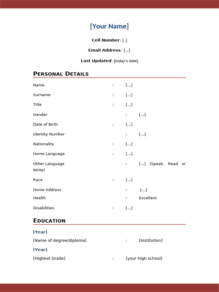 Comprehensive CV Template Guide | PDF