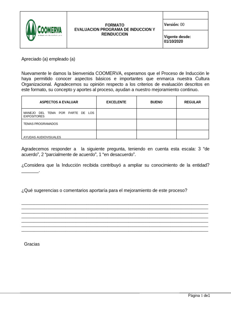 Evaluacion Programa de Induccion y Reinduccion | PDF