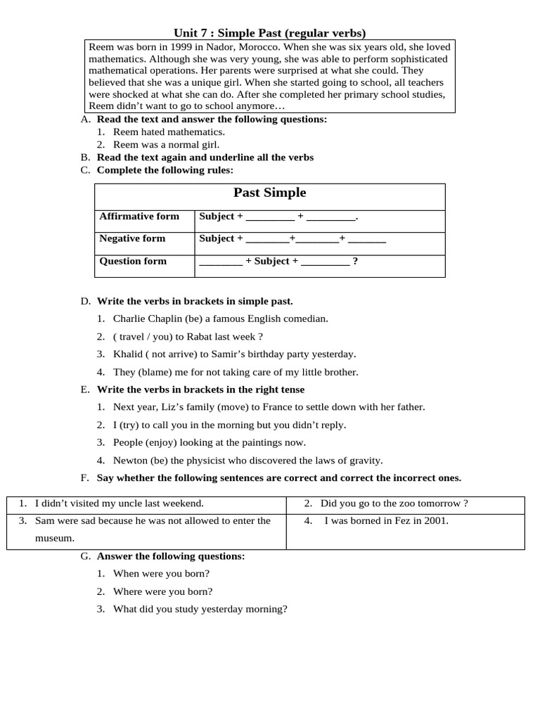 Simple Past Regular Verbs Common Core | PDF