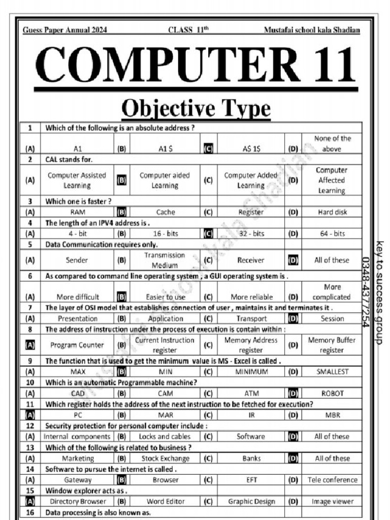 1st Year Computer One Day Formula | PDF