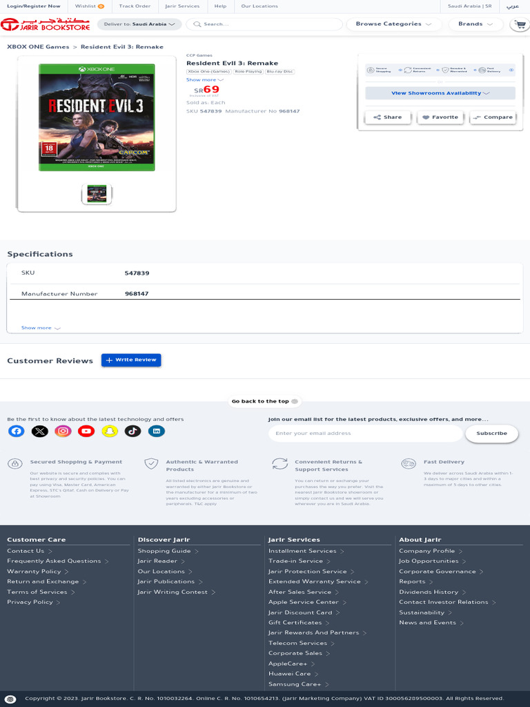 Resident Evil 3 Remake Xbox One (Games) Blu-Ray Disc CAPCOM - Jarir Bookstore KSA | PDF