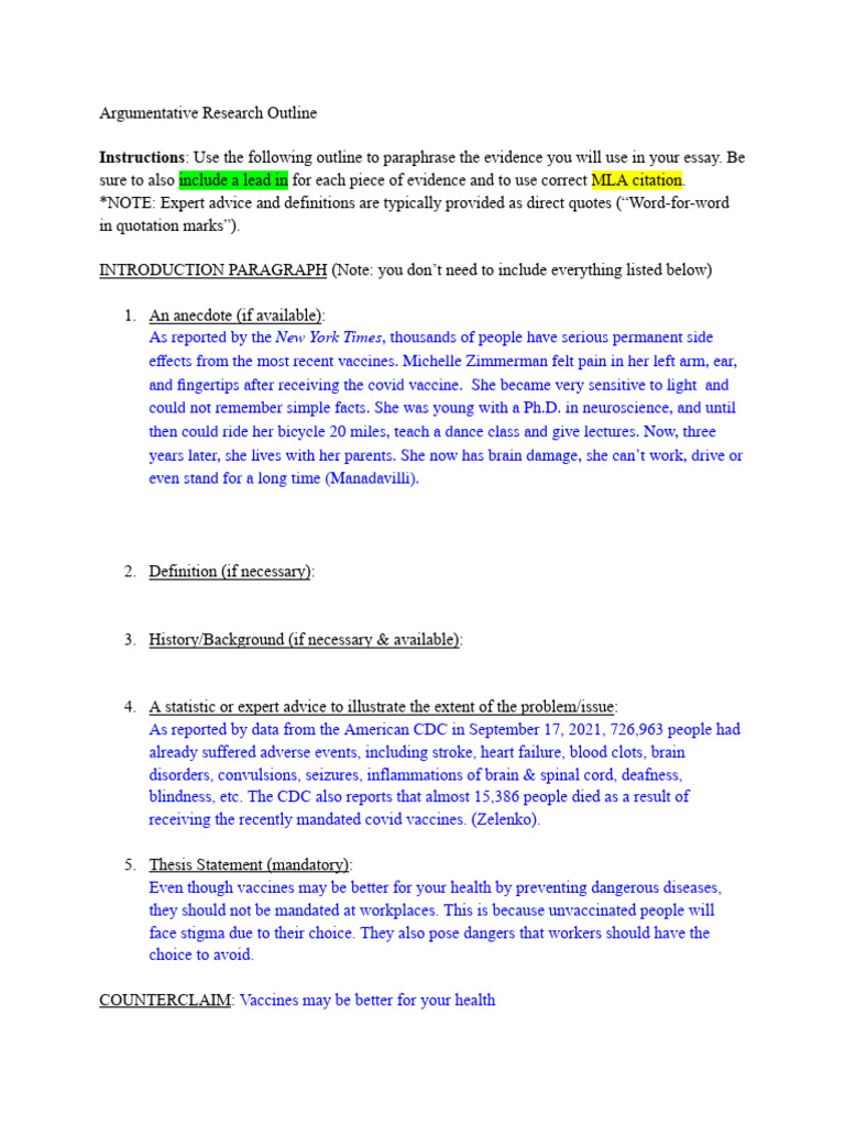 Argumentative Research Outline | PDF | Vaccines | Centers For Disease ...