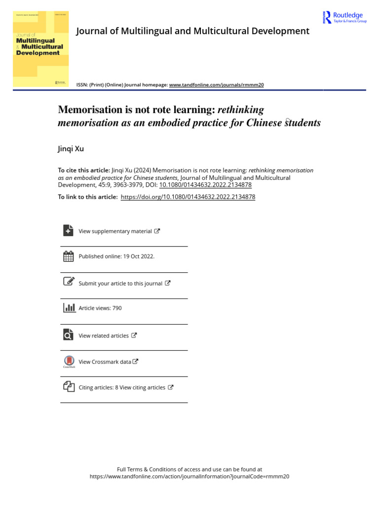 Rethinking Memorisation for Chinese Students | PDF | Cognitive Science | Cognition