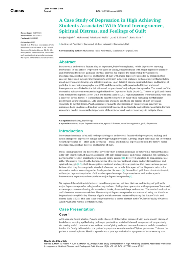 A Case Study of Depression in High Achieving Students Associated With ...