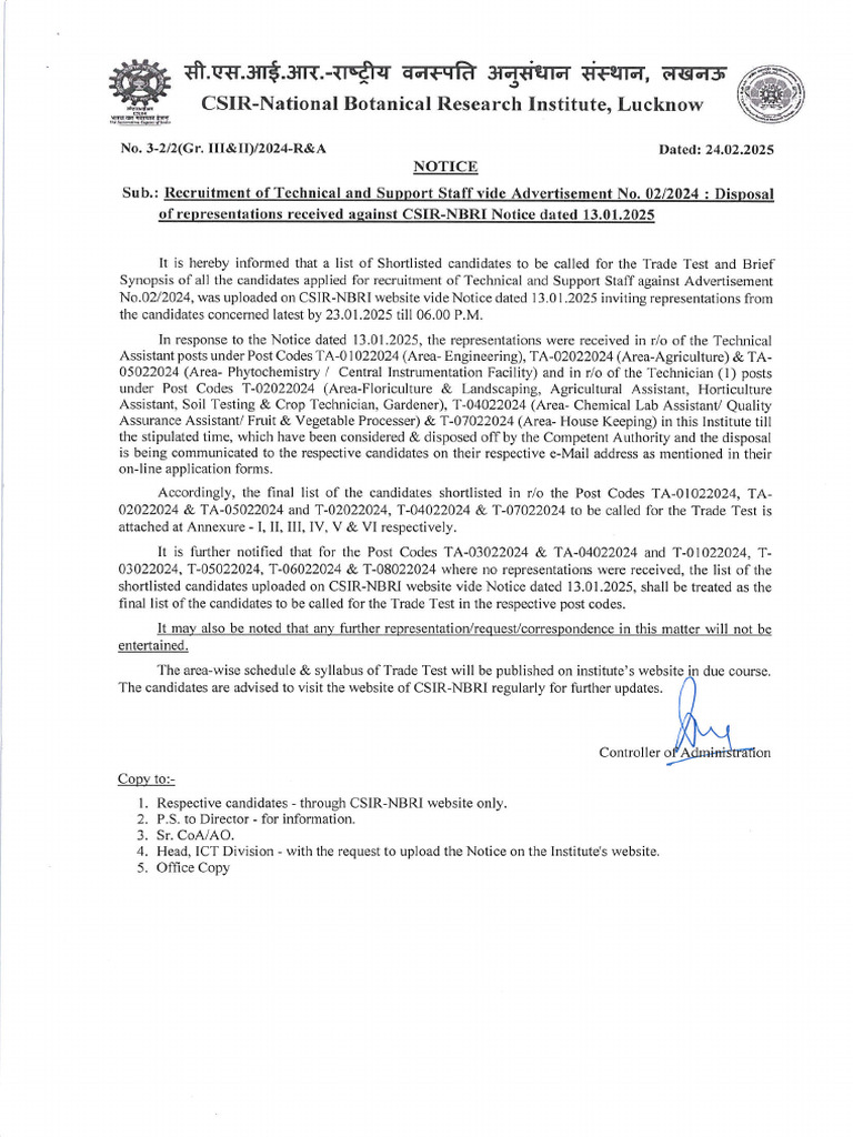 CSIR NBRI Notice Dated 24-02-2025 | PDF