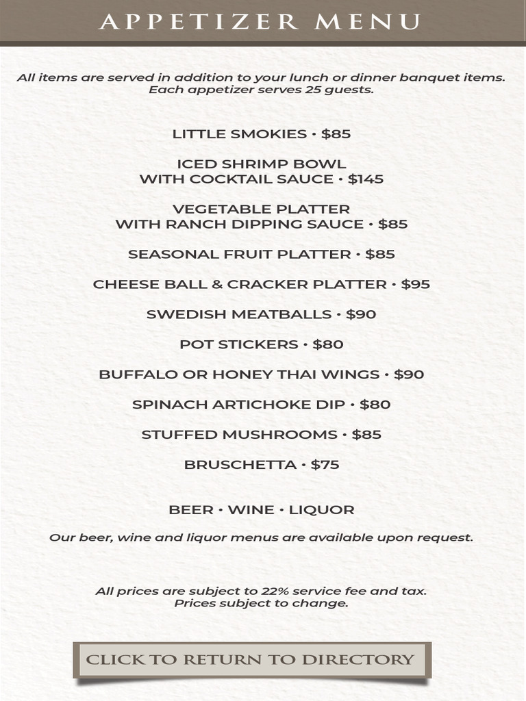 Appetizer Menu for Banquets | PDF