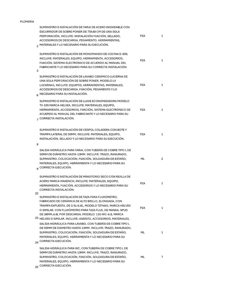Cotizar Plomeria | PDF | Plomería | Tubería (transporte de fluidos)