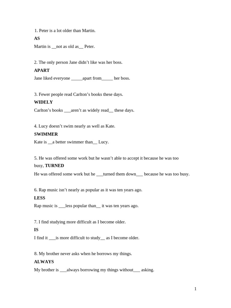 FCE Key Word Transformations-3-5 | PDF