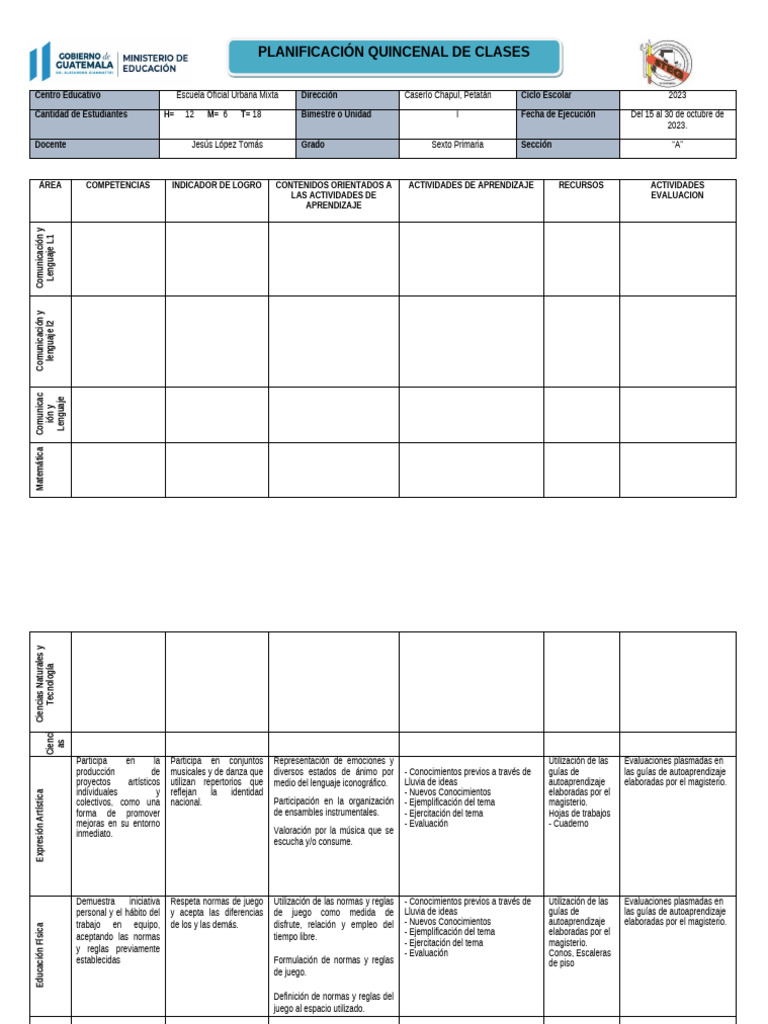 PLAN Quincenal | PDF | Aprendizaje