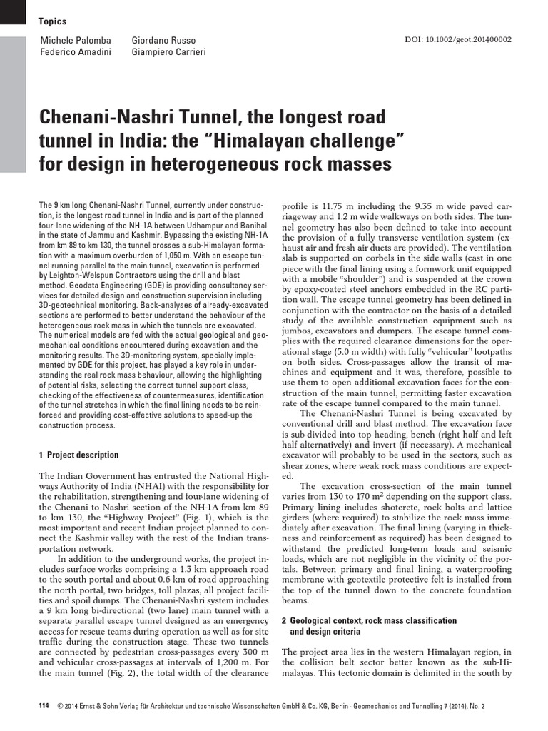 Chenani Nashri Tunnel The Longest Road T | PDF | Tunnel | Anisotropy