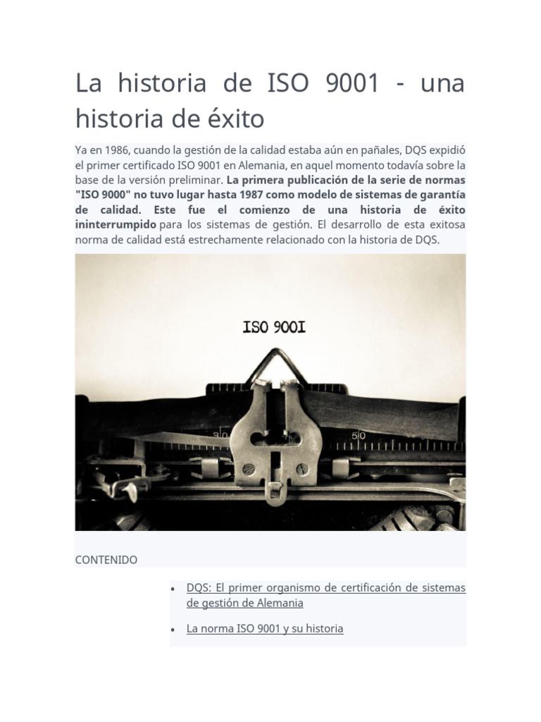 La Historia de ISO 9001 | PDF | Organización internacional para la ...