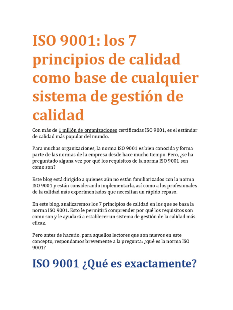 7 Principios de Calidad ISO 9001 | PDF | Calidad (comercial) | Gestión ...