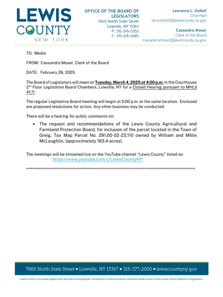 Lewis County Board of Legislators 2025-03-04 Legislative Media Notice ...