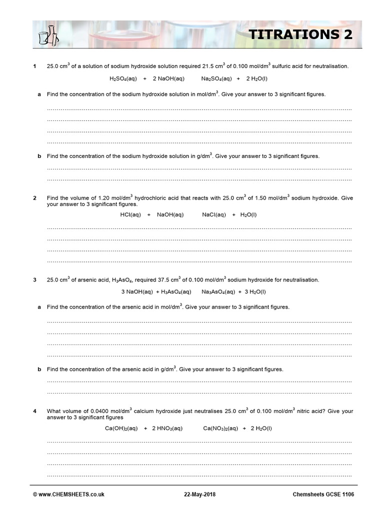 Chemsheets GCSE 1106 Titrations 2 | PDF | Sodium Hydroxide | Titration