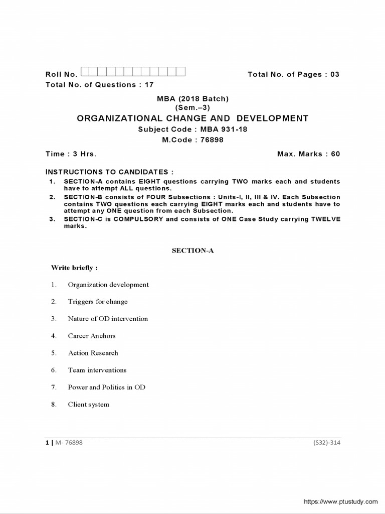 Mba 3 Sem Organizational Change and Development 76898 Jan 2021 | PDF