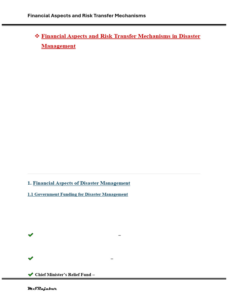 Financial Aspects and Risk Transfer Mechanisms - 8 | PDF | Public ...