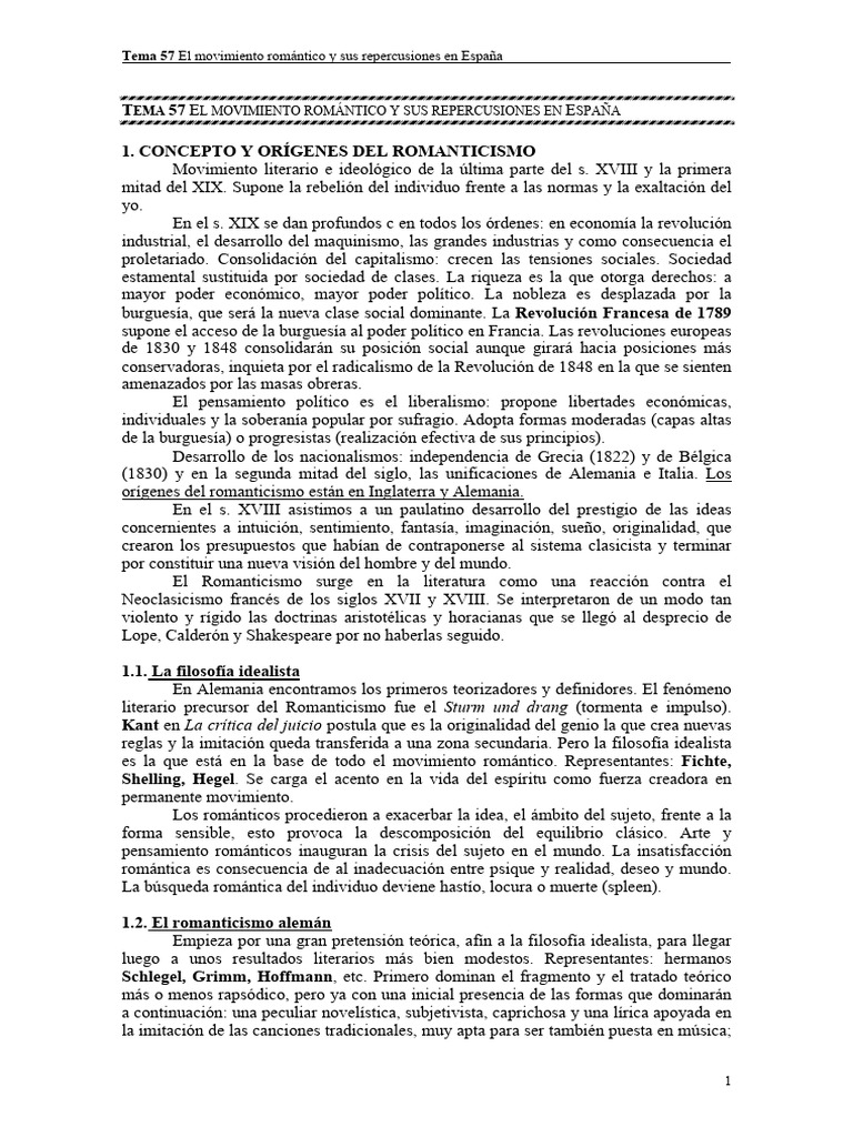 Tema 57 El Movimiento Romántico y Sus Repercusiones en España | PDF | Romanticismo | William ...