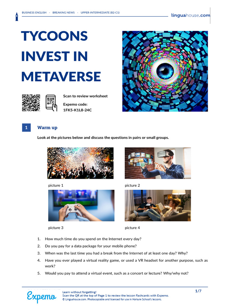 Tycoons Invest in Metaverse British English Student B2 C1 | PDF | Virtual Reality