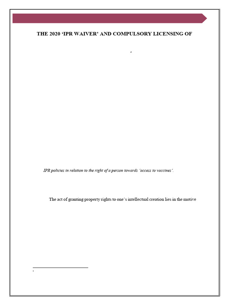 The 2020 ‘Ipr Waiver’ and Compulsory Licensing Of | PDF | Intellectual ...