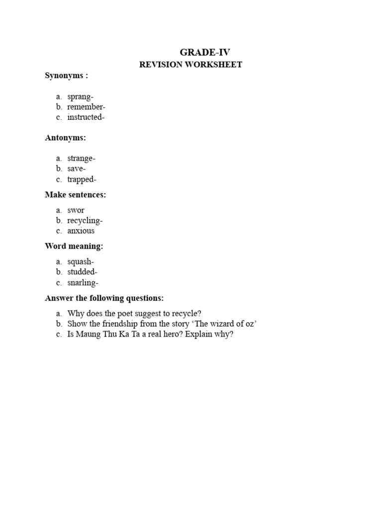 Grade IV Worksheet_see.docx | PDF