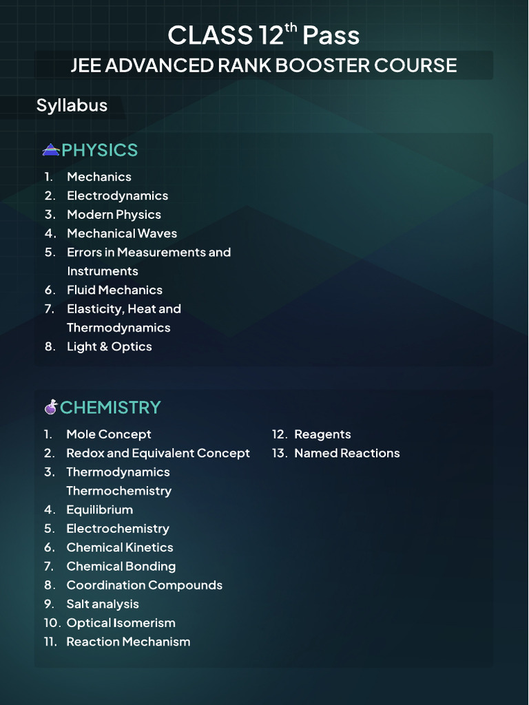 JEE Advanced Rank Booster 12th Pass 1 Hkdr2y | PDF