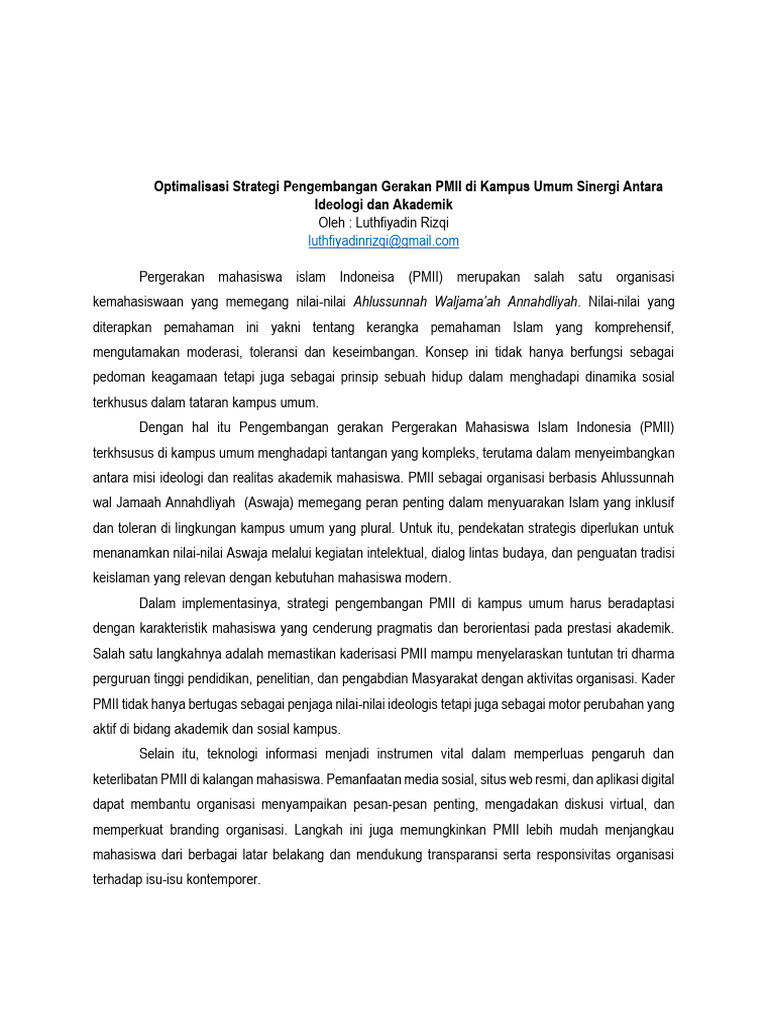 Optimalisasi Strategi Pengembangan Gerakan PMII Di Kampus Umum Sinergi ...