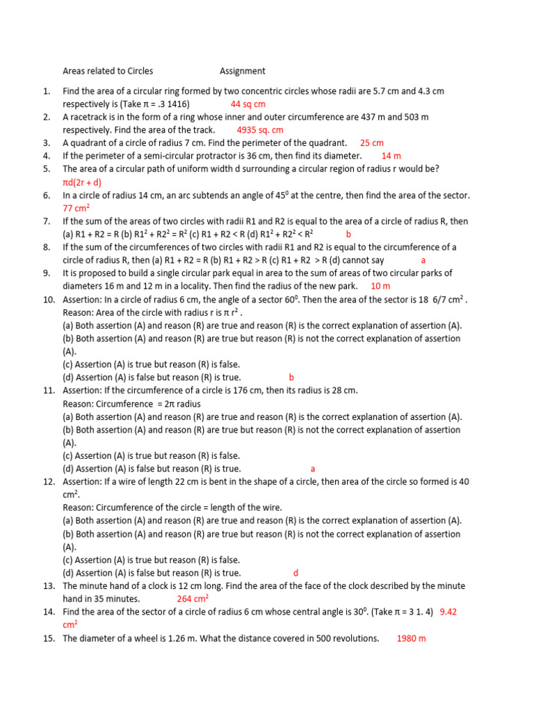 Area Calculations for Circles and Sectors | PDF | Circle | Area
