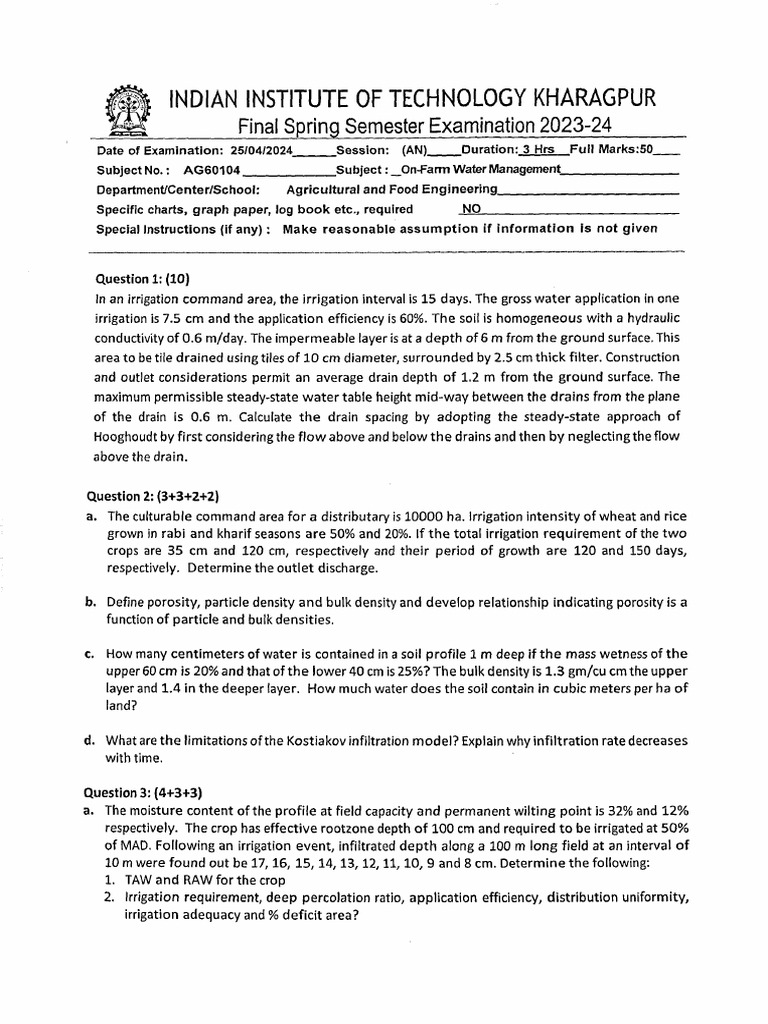 2024 End Spring Agriculture AG60104 On Farm Water Management ES 2024 | PDF