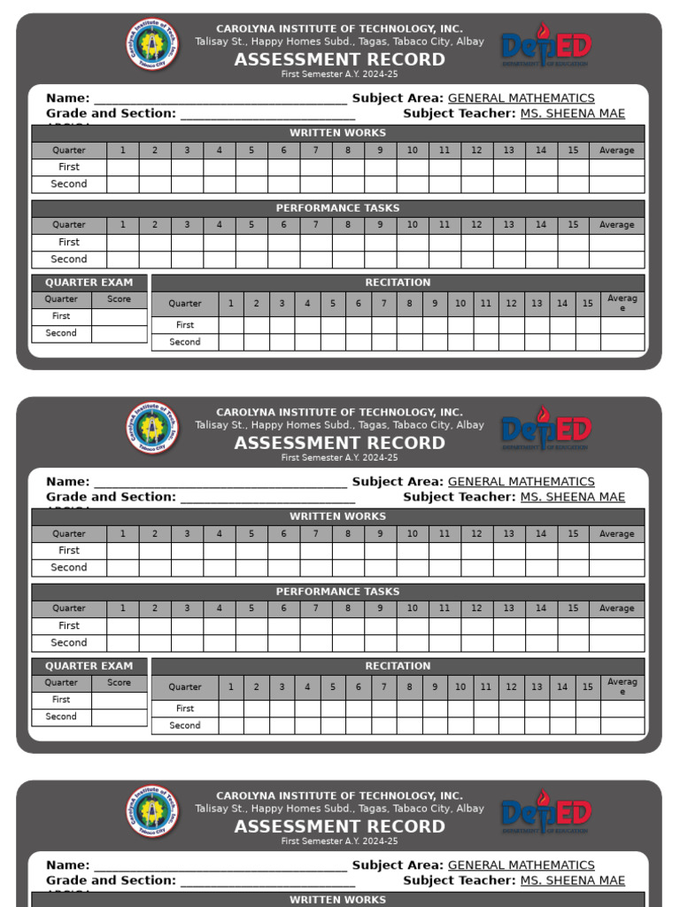 General - Assessment Record | PDF | Educational Assessment And ...