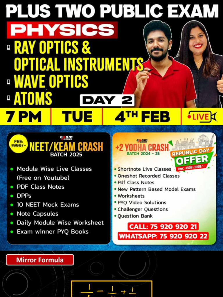 +2 PHYSICS - Ray Optics and Optical Instruments, Wave Optics, Atoms ...