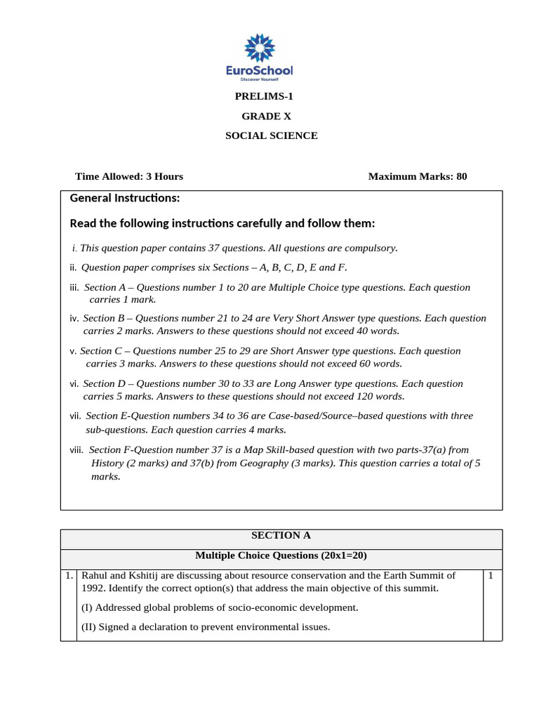 Cbse Gr10 Prelims SST QP 2024-25 | PDF | Body Mass Index | Agriculture