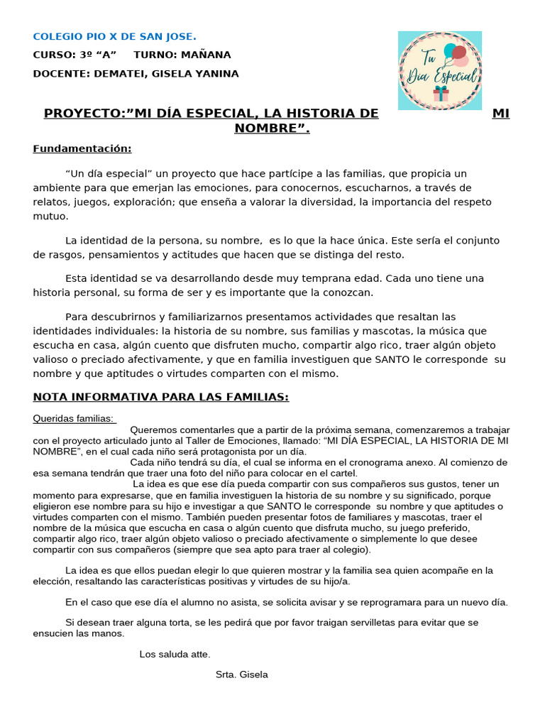 Mi Día Especial: Historia del Nombre | PDF