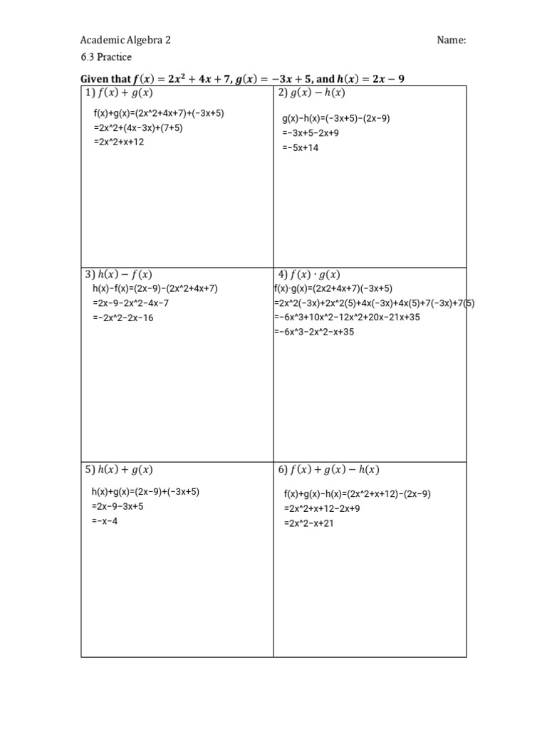 Algebra 2 Quiz Review Guide | PDF